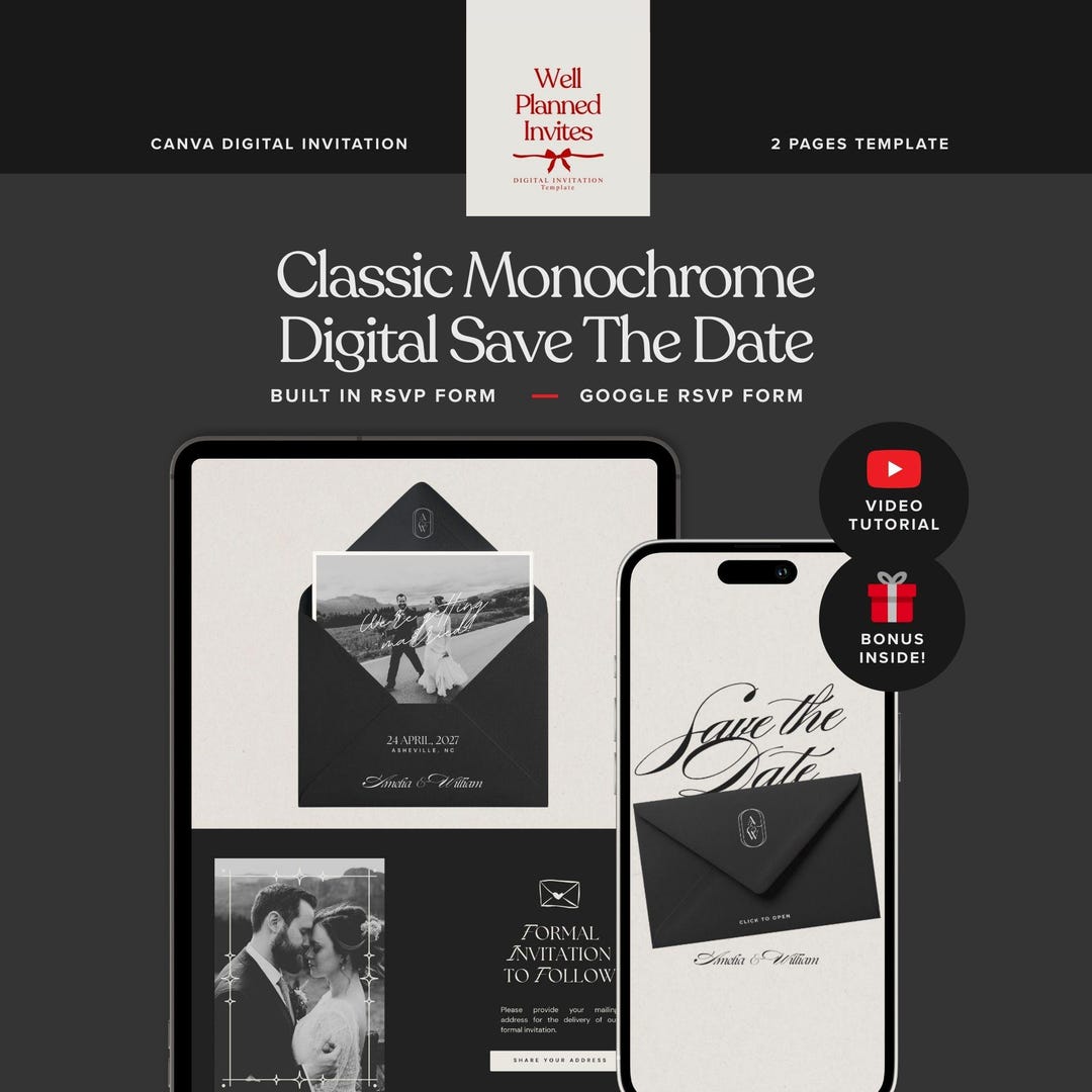 Quiet Luxury Save the Date Website Template, Elegant Monochrome Digital ...