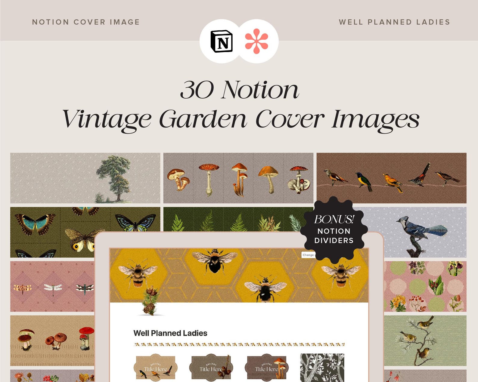 Vintage Botanical Notion Cover Image, Aesthetic Nature Notion Element ...