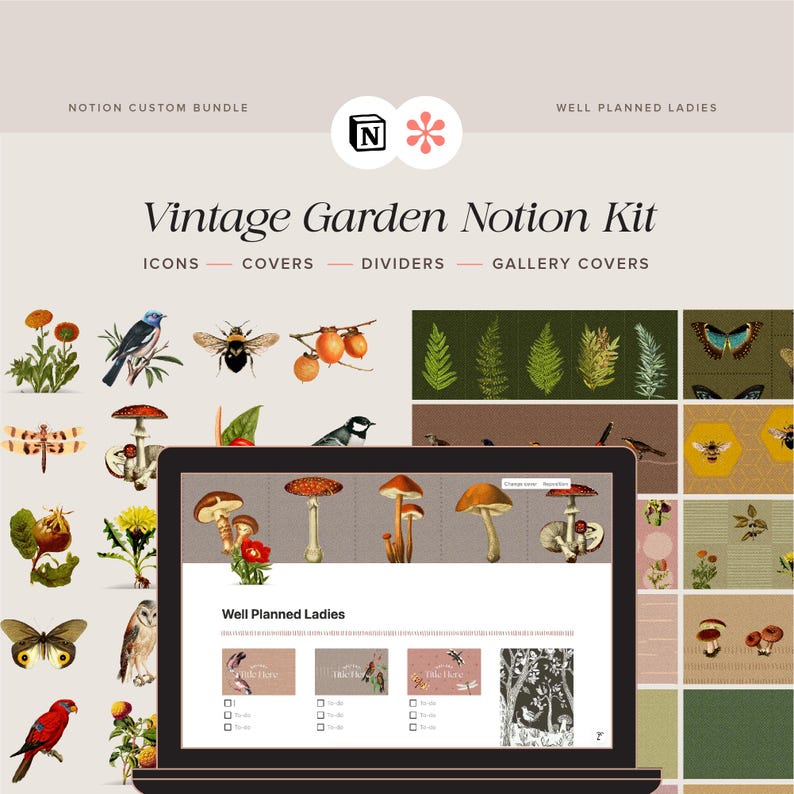 Vintage Botanical Icon for Notion Dashboard, Aesthetic Notion Planner ...
