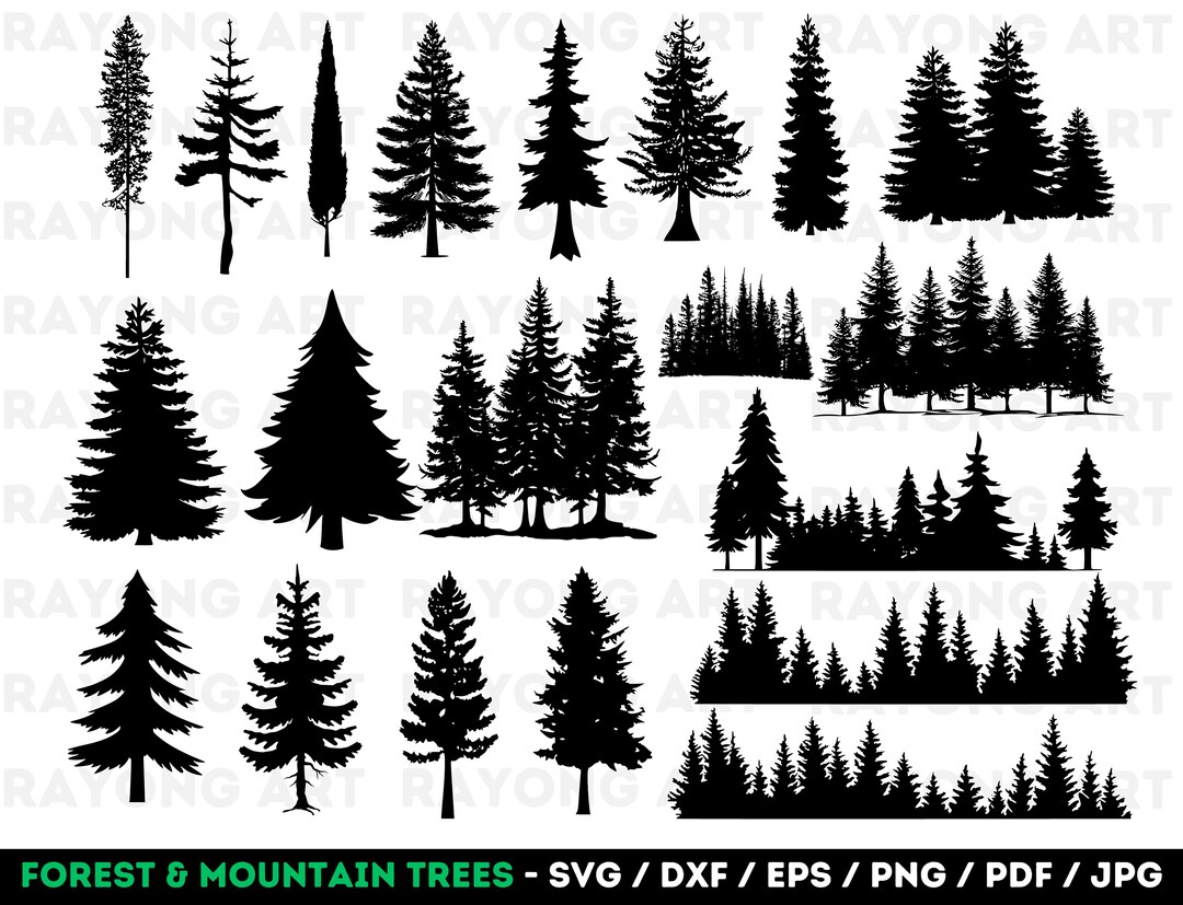 Mountain Forest SVG Bundle, Treeline Silhouette, Forest Tree Svg ...