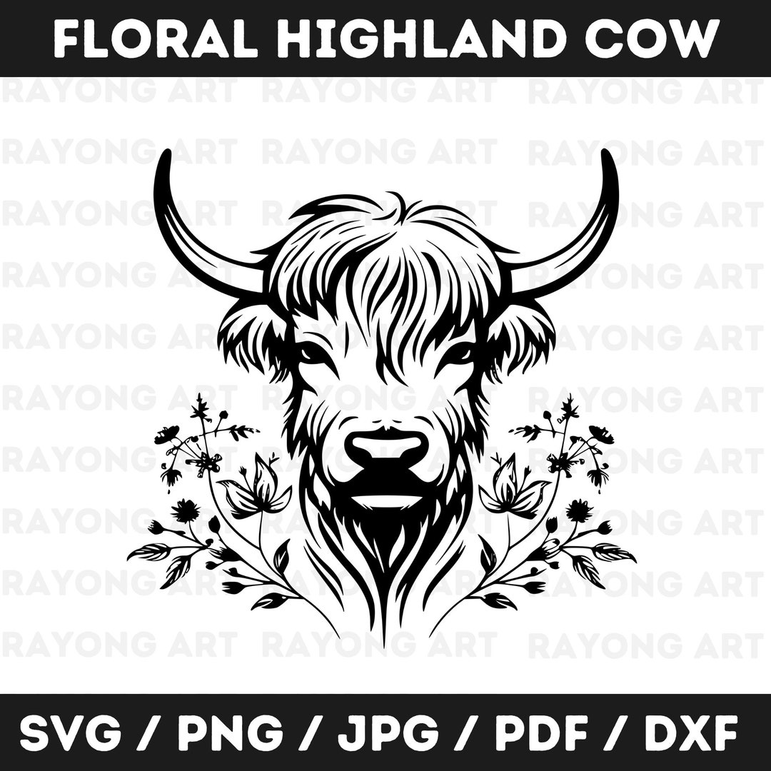 Floral Cow SVG, Highlander Cow PNG, Cow With Flowers Svg, Highland Cow ...
