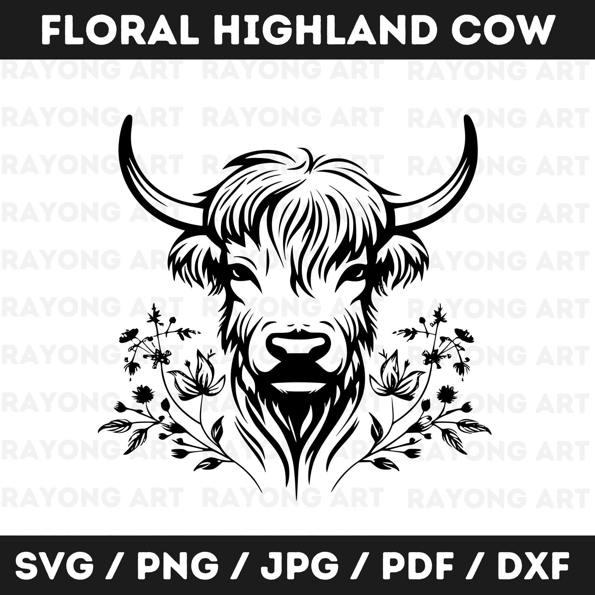 Floral Cow SVG, Highlander Cow PNG, Cow With Flowers Svg, Highland Cow ...