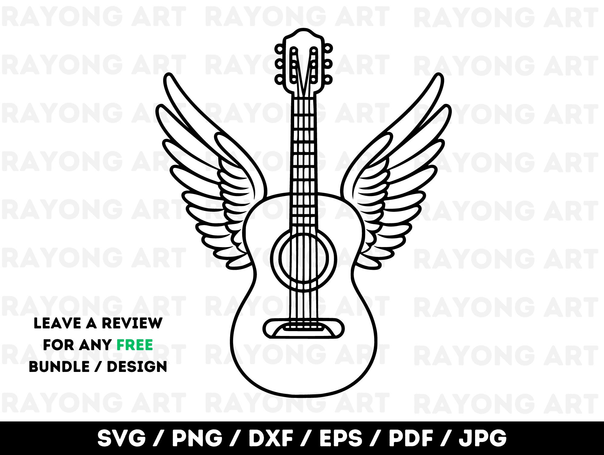 Guitar Memorial SVG Guitar With Wings Svg, Guitar Angel Wings Svg & Png ...