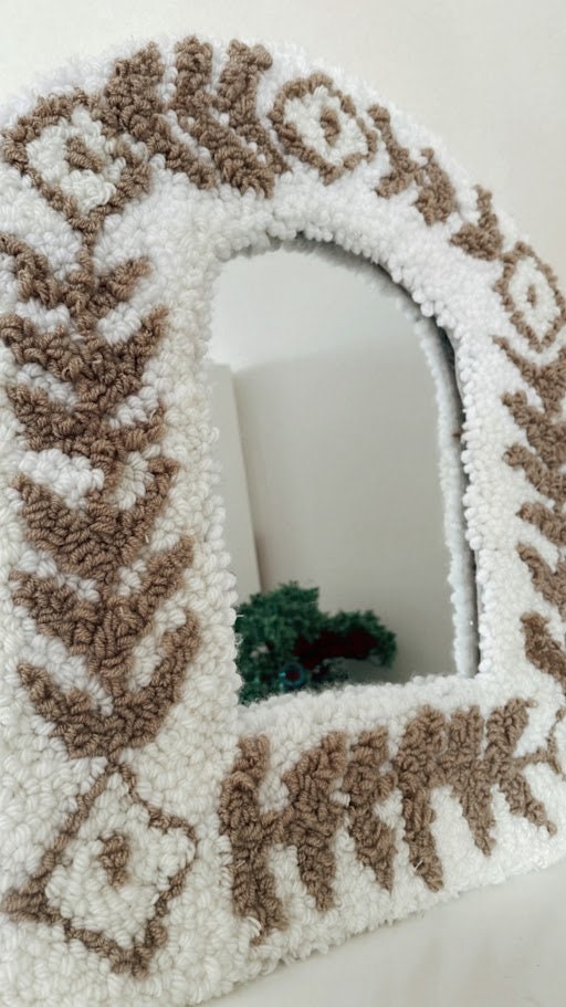 Punch Needle Mirror, Tufted White Wall Mirror, Handmade Boho Mirror ...
