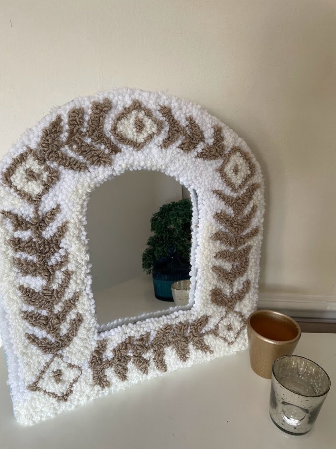 Punch Needle Mirror, Tufted White Wall Mirror, Handmade Boho Mirror Decor - Etsy