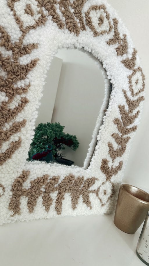 Punch Needle Mirror, Tufted White Wall Mirror, Handmade Boho Mirror ...