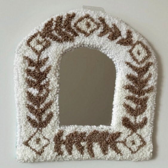 Punch Needle Mirror, Tufted White Wall Mirror, Handmade Boho Mirror ...
