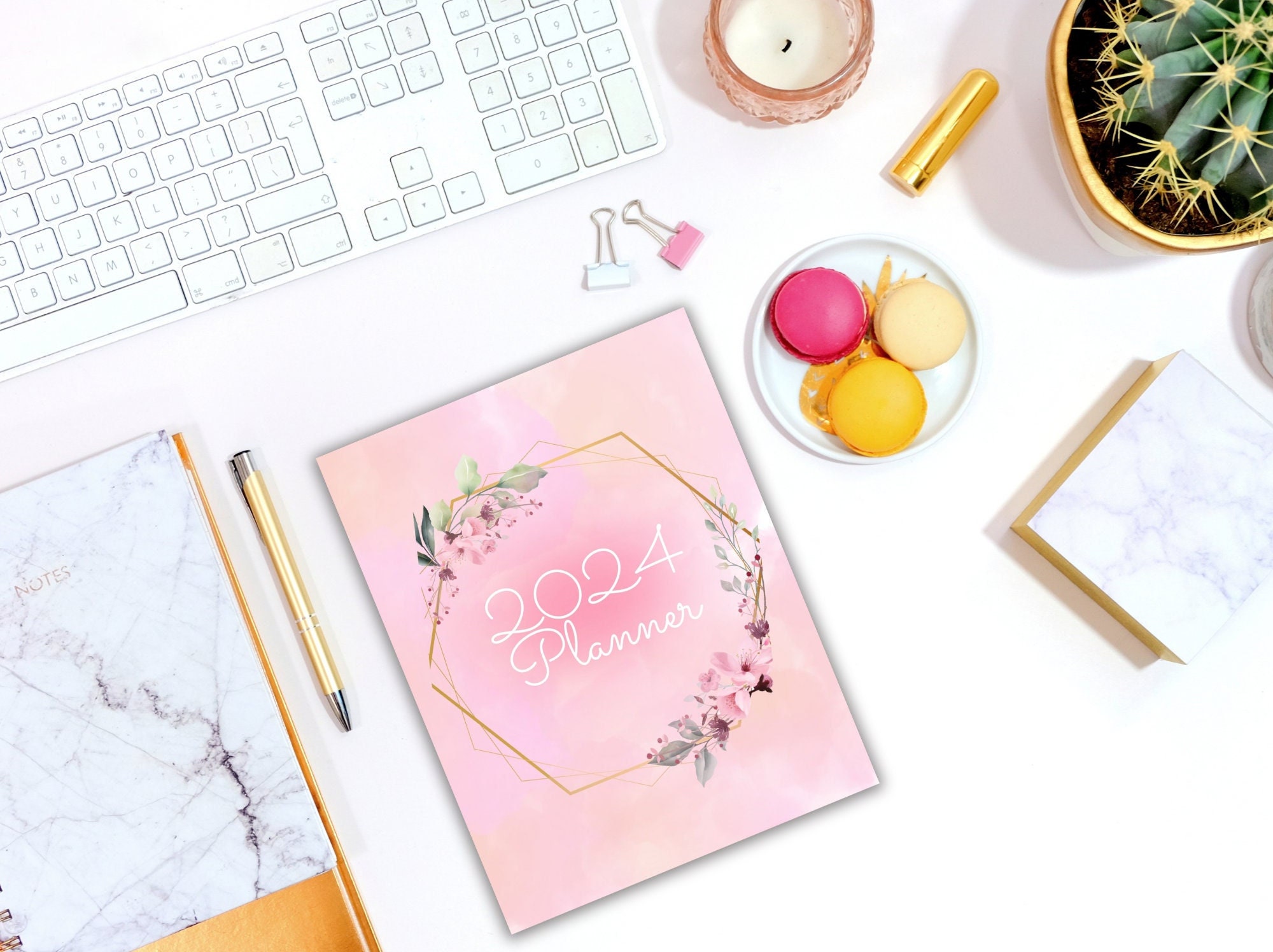 2024 Pink Printable Planner - Aesthetic Pink & White Chic Design - Etsy