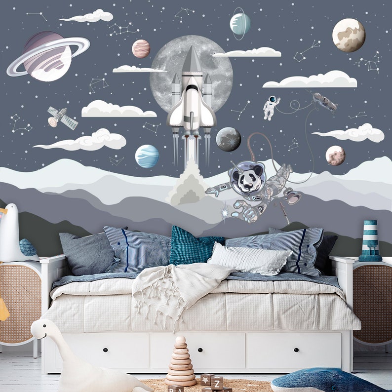 Kids Space Wallpaper Peel and Stick for Boys Astronaut With Planet Wall ...