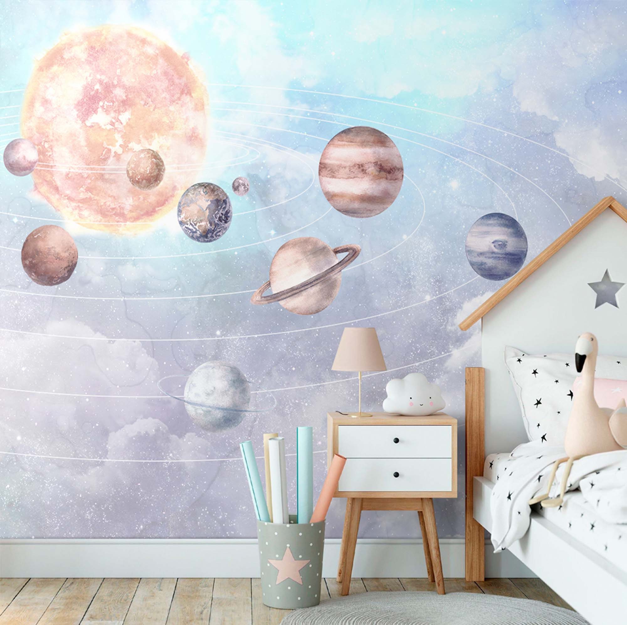 Kids Space Wallpaper Peel and Stick for Boys Cute Watercolor Spacing ...