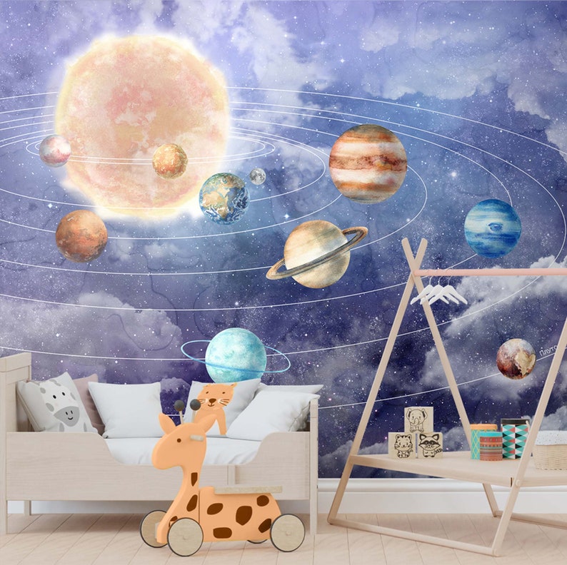 Kids Space Wallpaper Peel and Stick for Boys Cute Watercolor Spacing ...