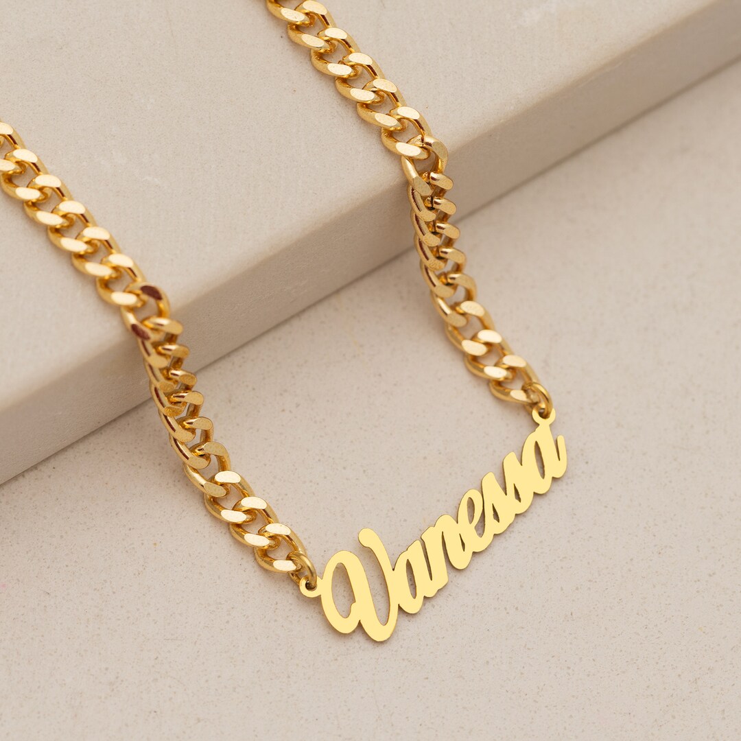 Custom Name Necklace, Personalized Gifts, 14K Gold Name Necklace, Thick ...