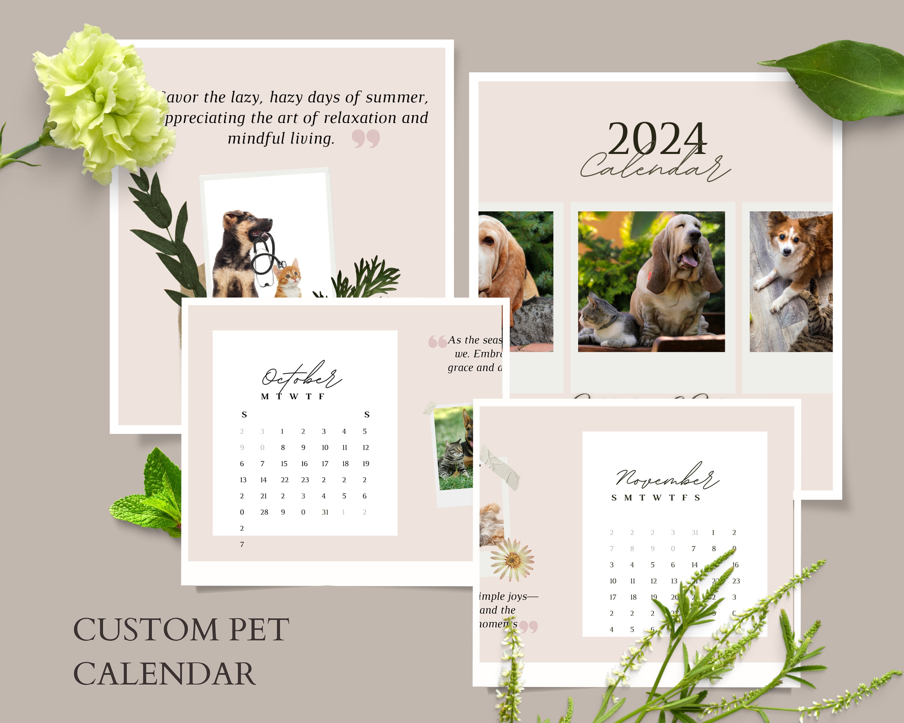 A Printable Pet 2024 Calendar, Animal Lovers Gift Calendar, 2024 Pet ...