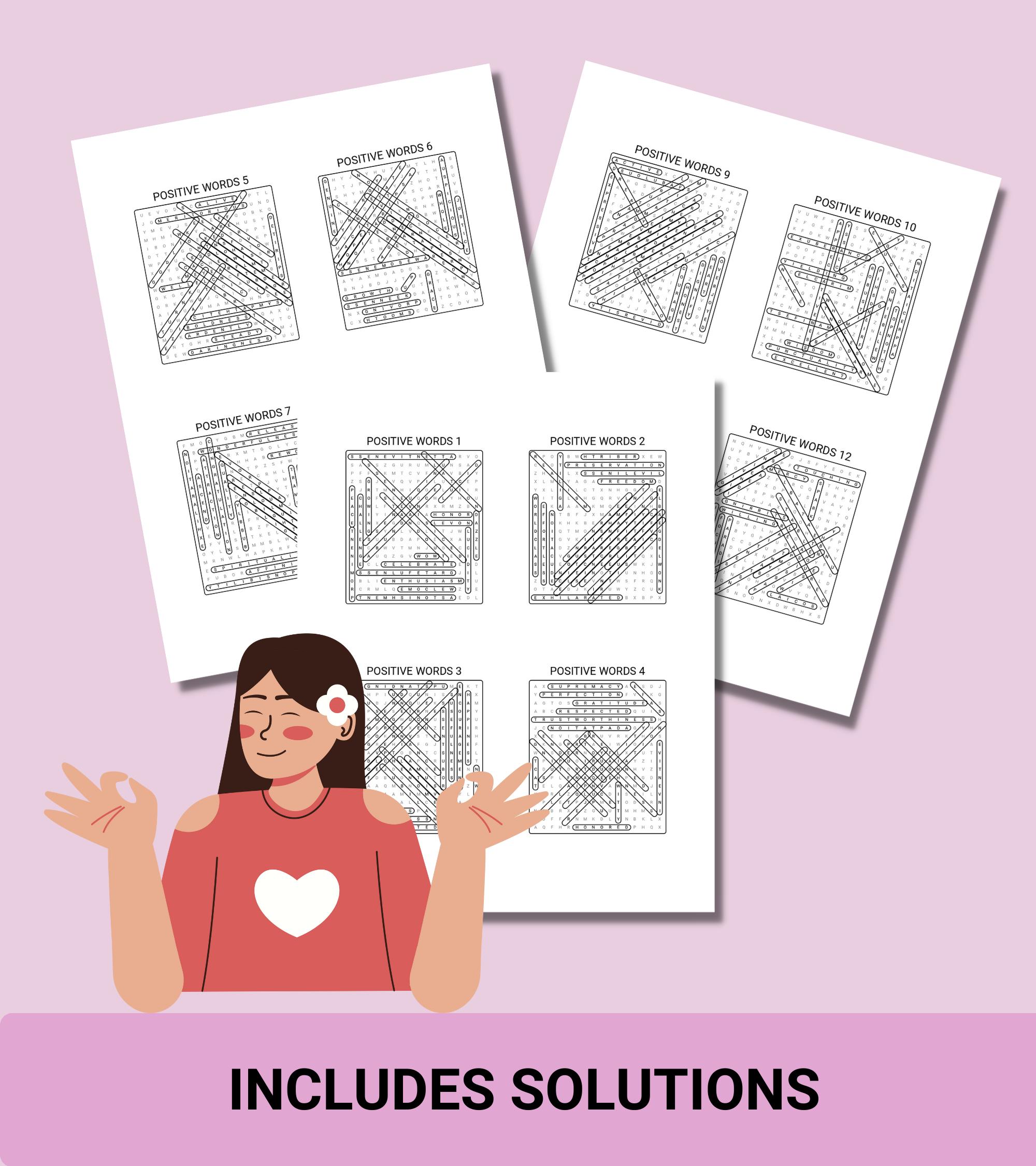 40 Adult Word Search Puzzles | Printable Positive Words for Mindfulness ...