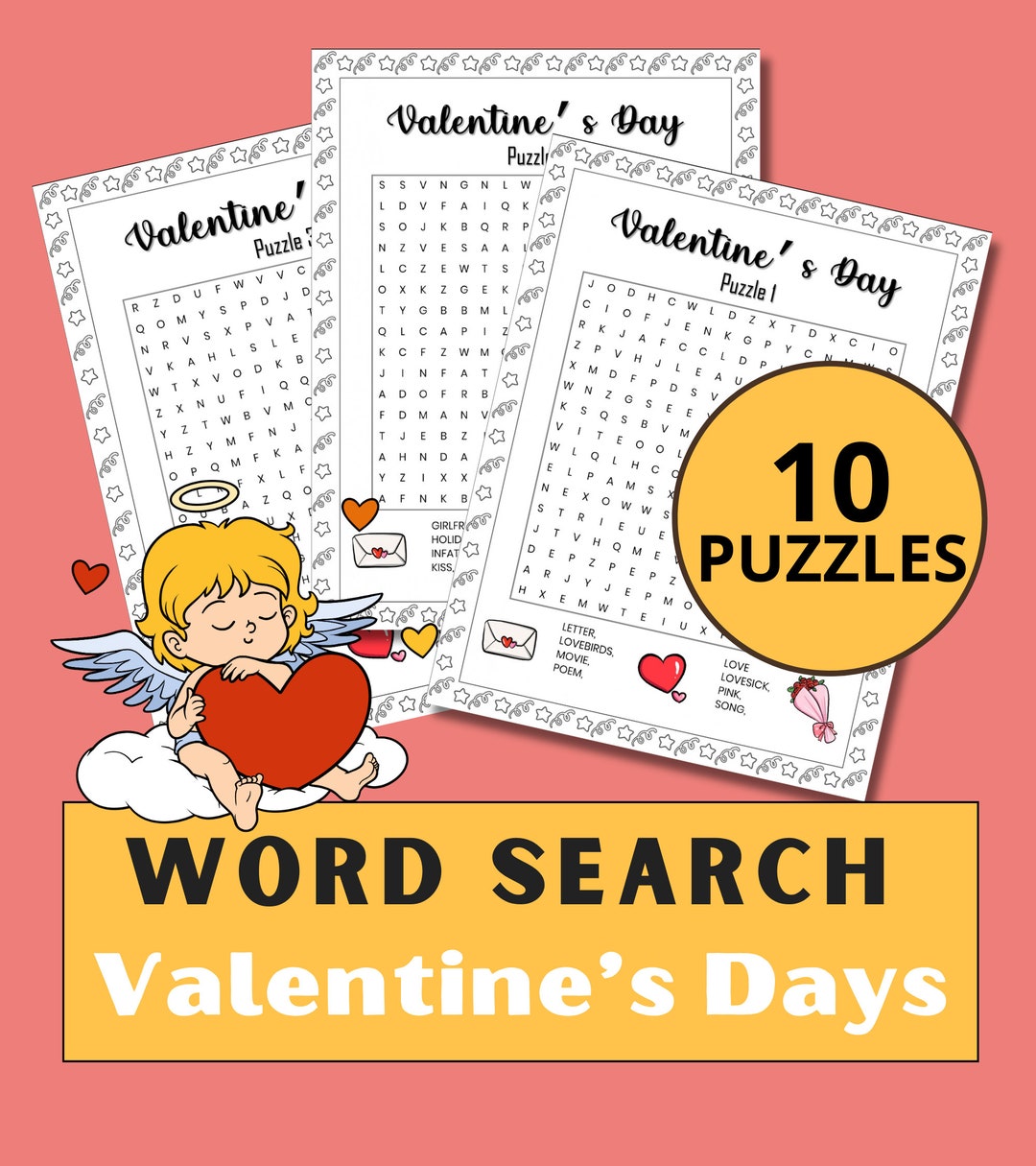 10 Print Word Search Puzzles Valentine S Day for Kids 6 to 12 Years Old ...
