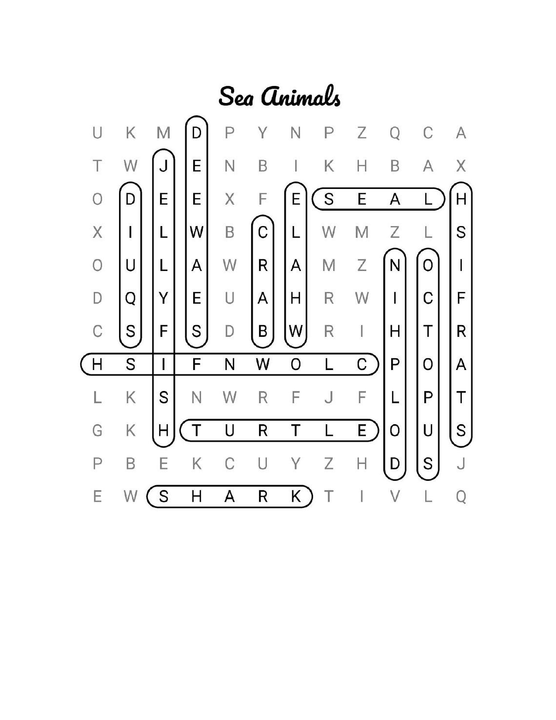 SEA ANIMALS Word Search Puzzle – Printable PDF for Kids 6/7 Years Old ...