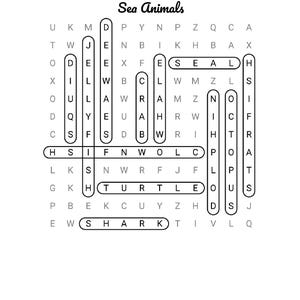 SEA ANIMALS Word Search Puzzle – Printable PDF for Kids 6/7 Years Old ...