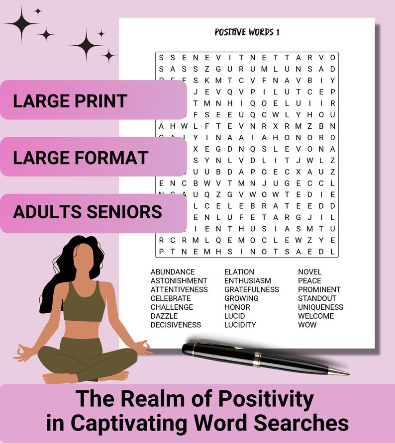 40 Adult Word Search Puzzles | Printable Positive Words for Mindfulness ...