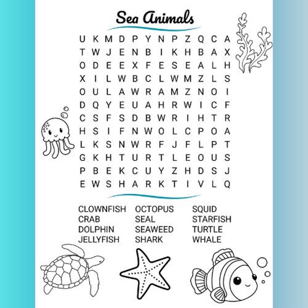 SEA ANIMALS Word Search Puzzle – Printable PDF for Kids 6/7 Years Old ...
