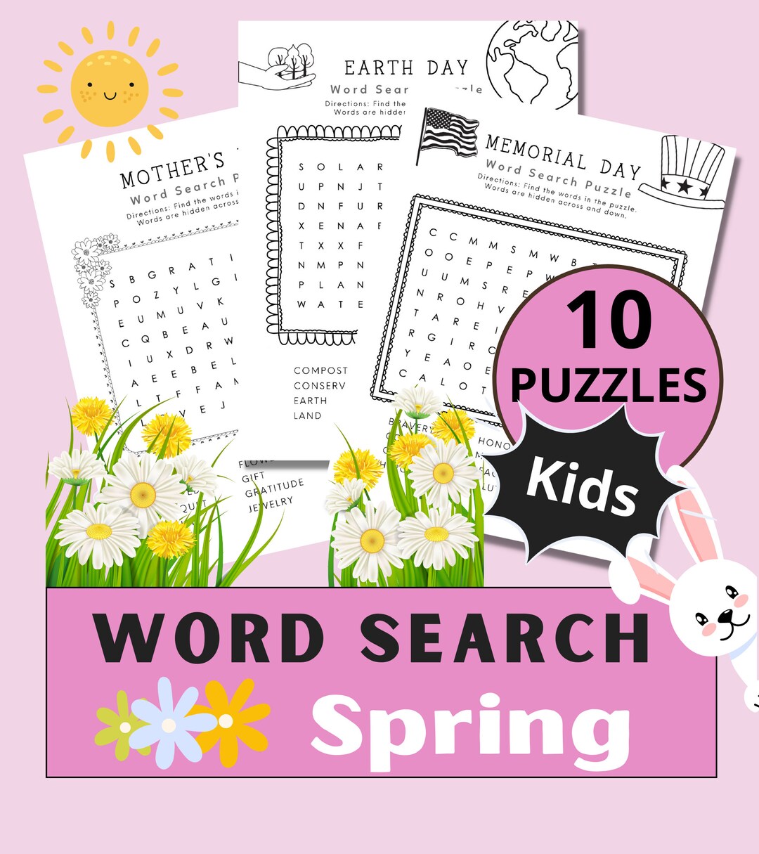 10 Print Word Search Puzzles on the Spring for Kids | 6 to 8 Years Old ...