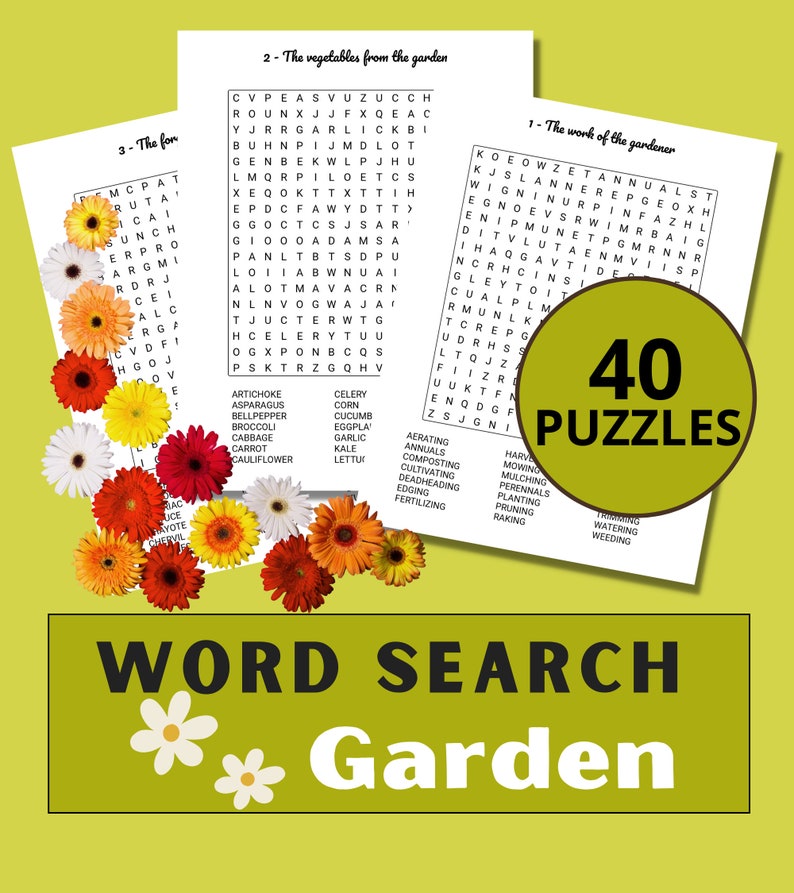 40 Print Word Search Puzzles on the Gardening Large Print Adults ...