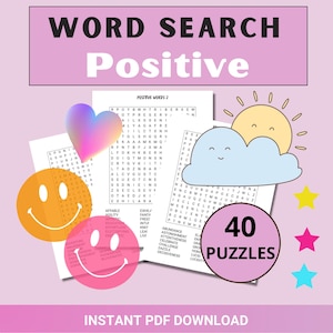 40 Adult Word Search Puzzles | Printable Positive Words for Mindfulness ...