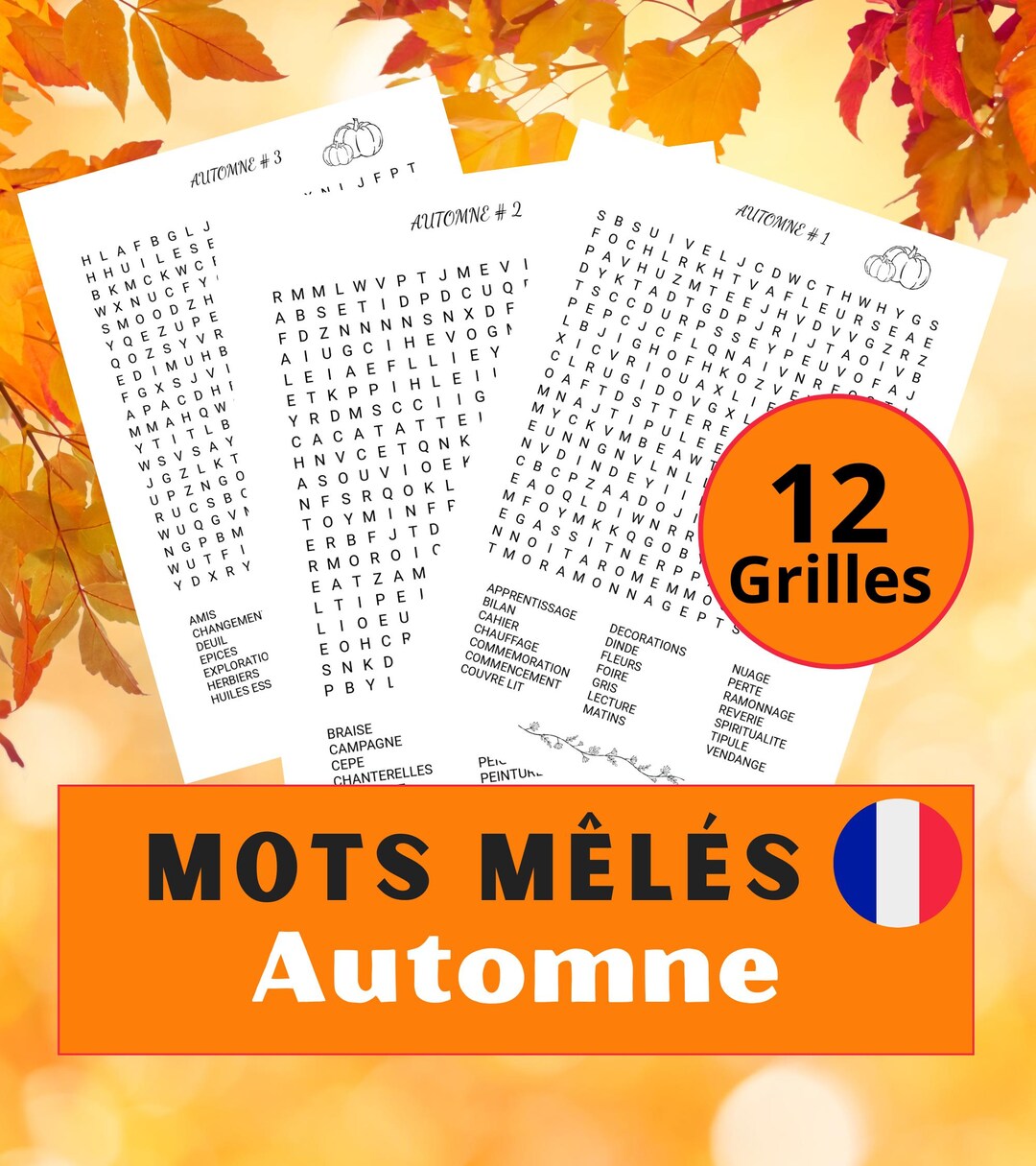 French Autumn Wordsearch Puzzles | Large Print, Adults, Seniors ...