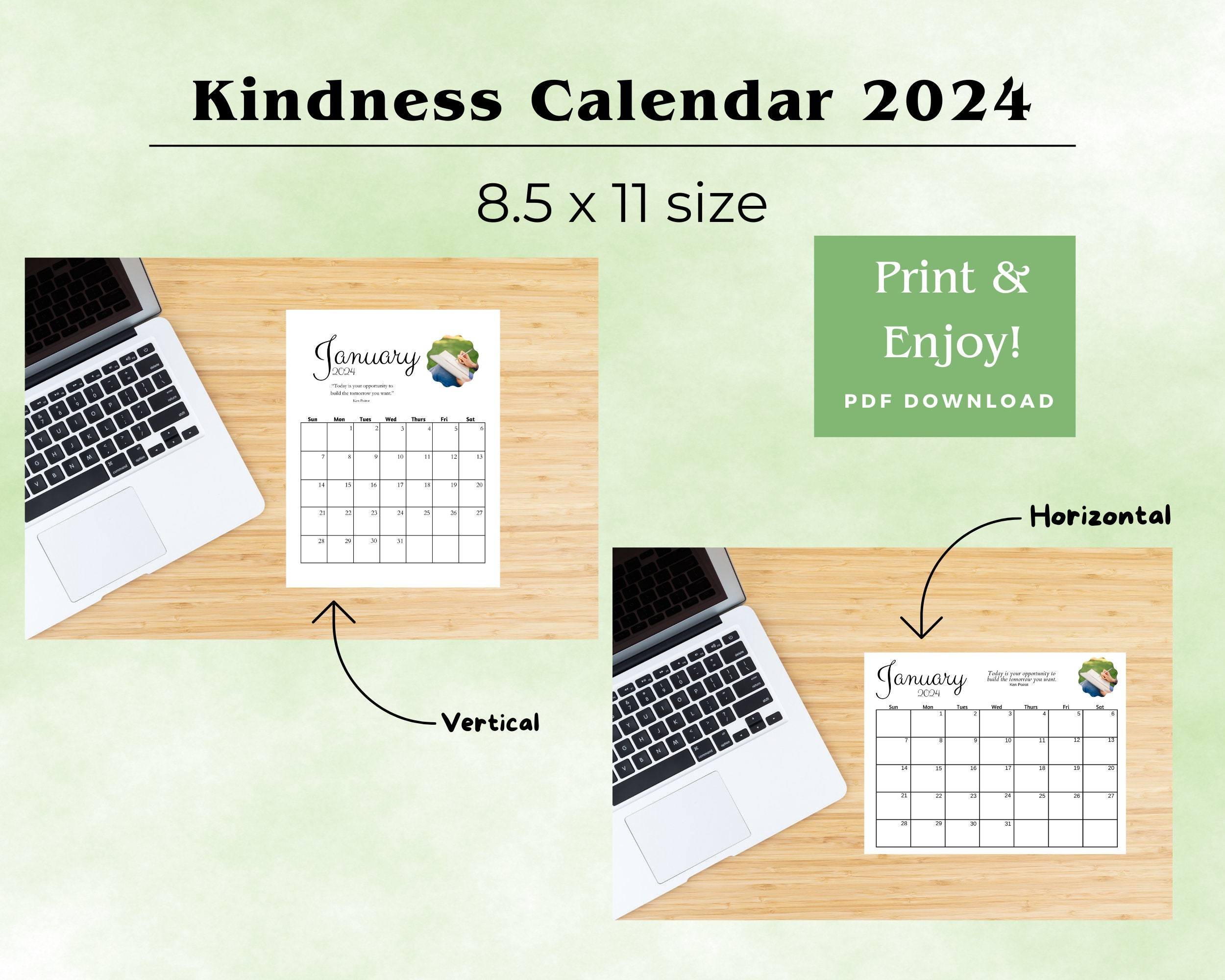 2024 Printable Calendar, Kindness Theme, Vertical and Horizontal ...