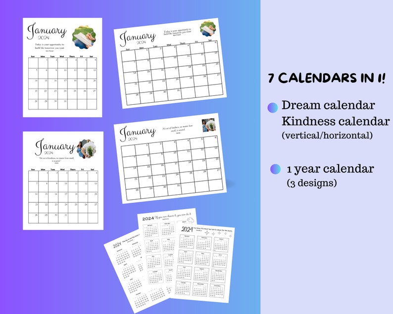 2024 Printable Calendar Bundle (7-in-1) - Etsy