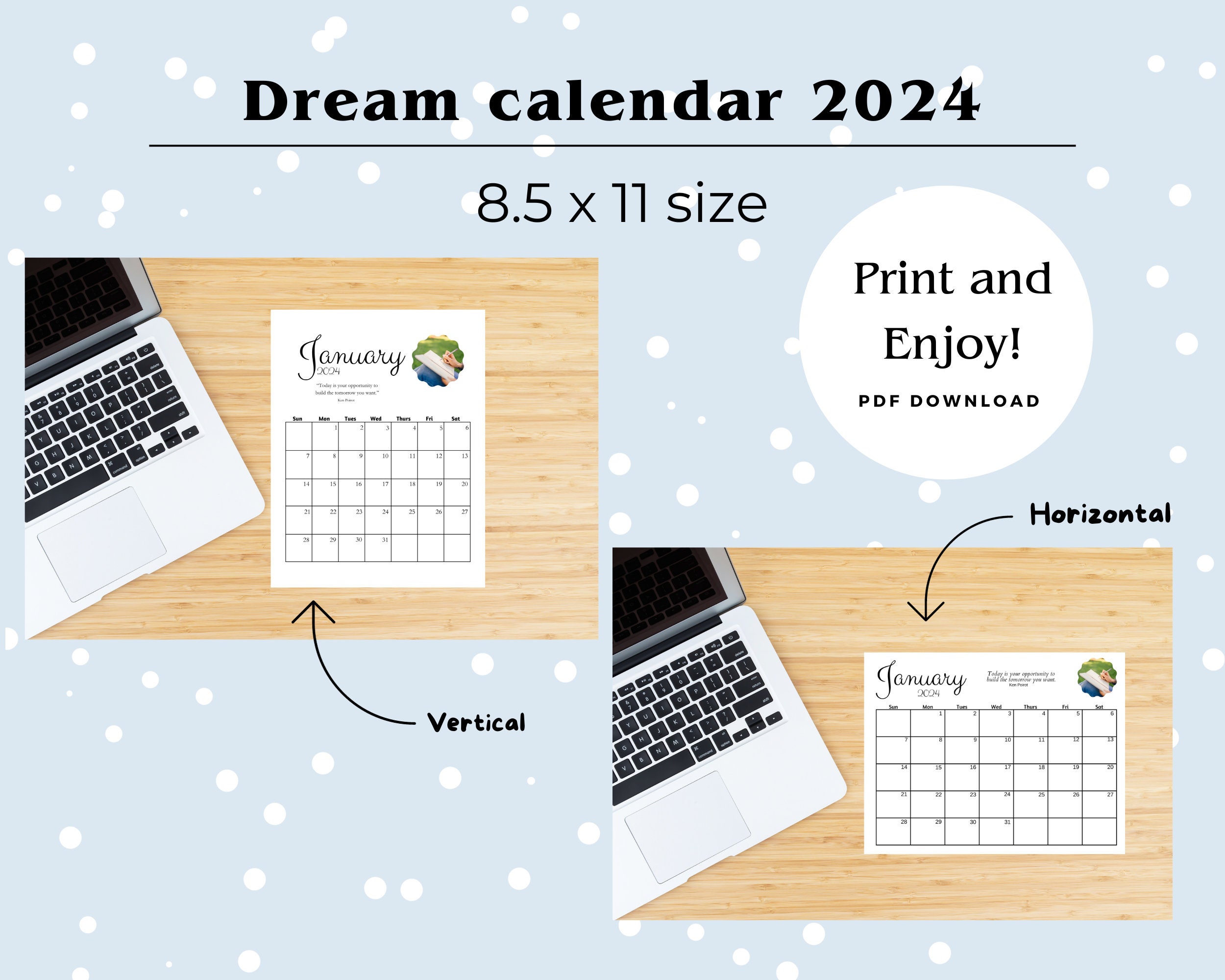 2024 Printable Calendar, Dream Theme, Vertical and Horizontal ...