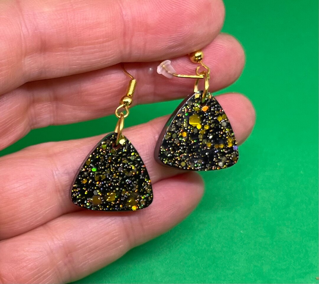 Black and Gold Small Triangle Earrings, Starry Night Collection ...