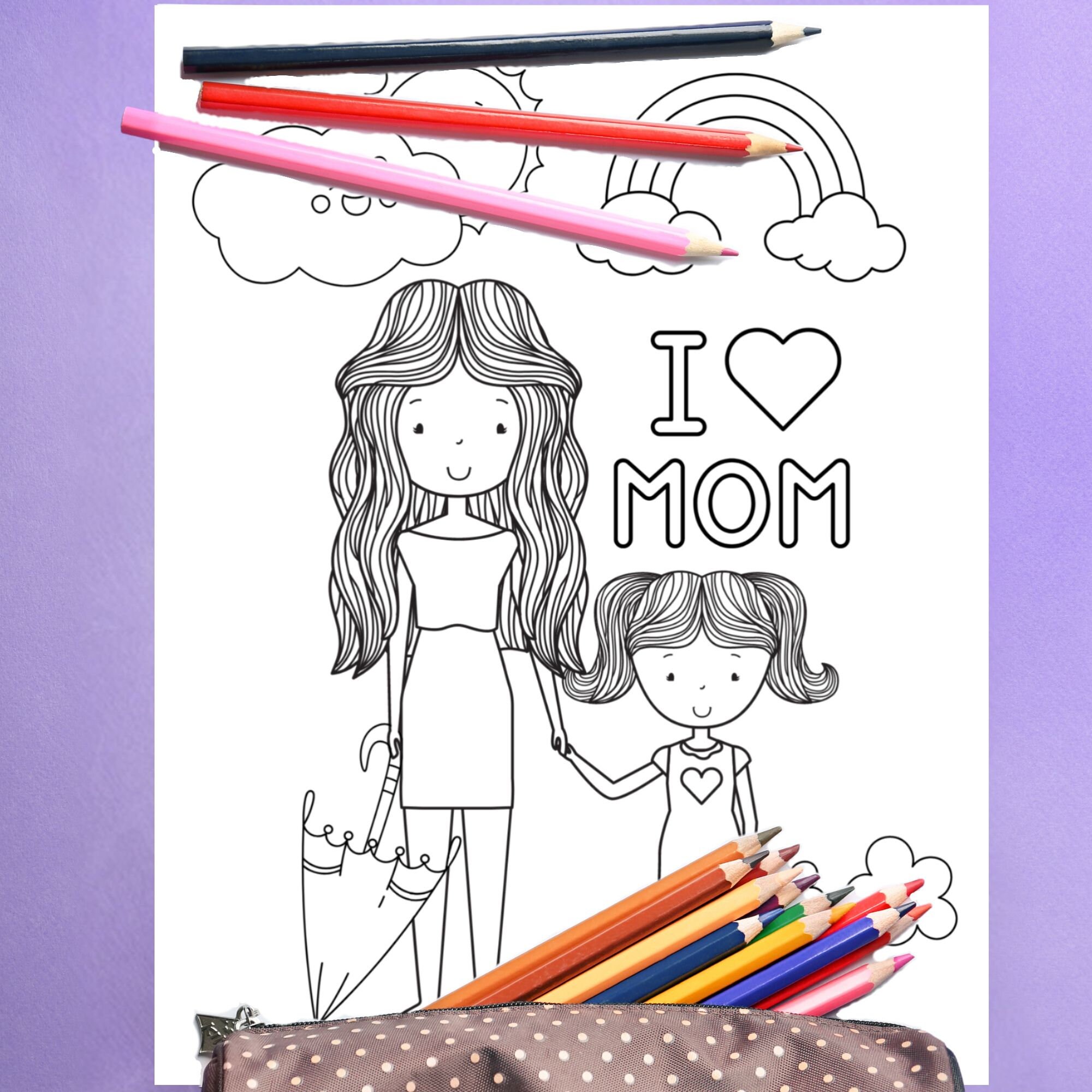 Mom Day Coloring Page Card Digital Printable Gifted Mom Coloring Paper ...