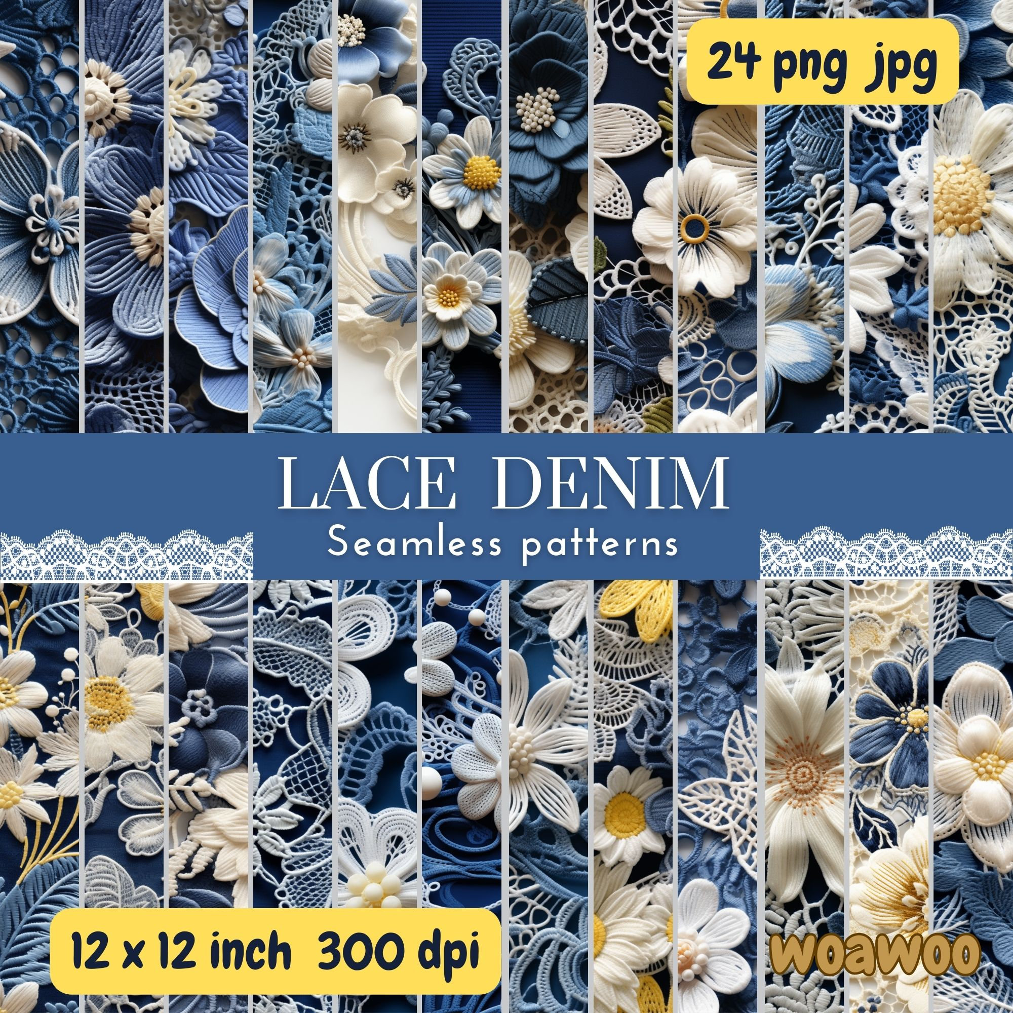 Denim Pattern Lace Denim Seamless Pattern Jean Flower Lace Denim ...