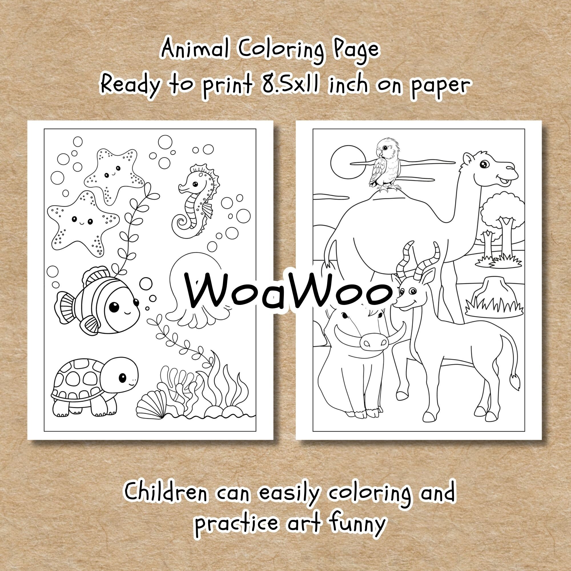 Animal Coloring Page Nursery Printable Wild Animal Book Painting Fish ...