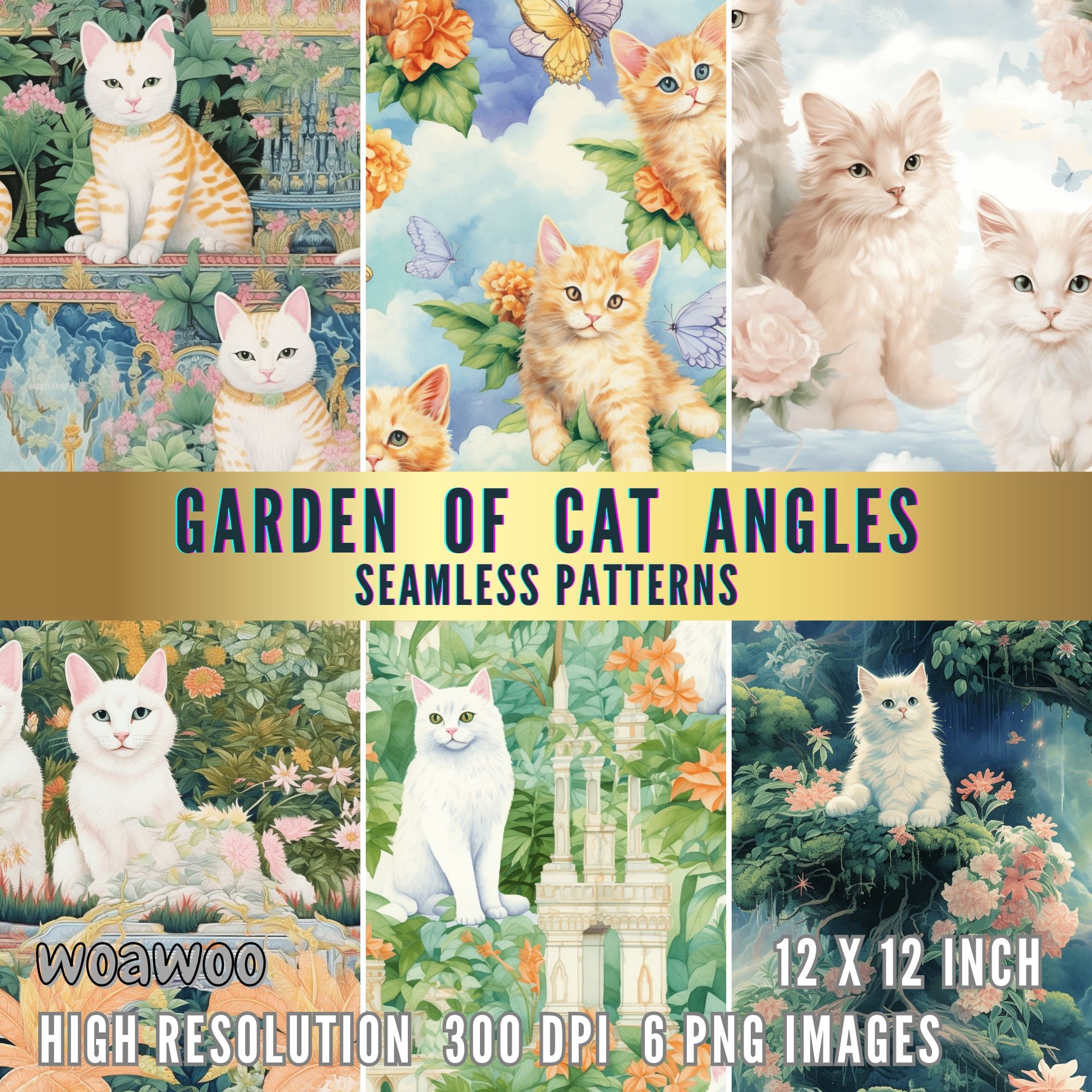 Garden of Cat Angles , Seamless Patterns , Cat Angle , Cat Pattern ...