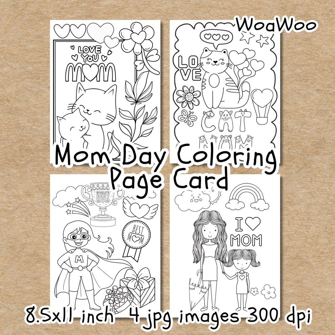 Mom Day Coloring Page Card Digital Printable Gifted Mom Coloring Paper ...