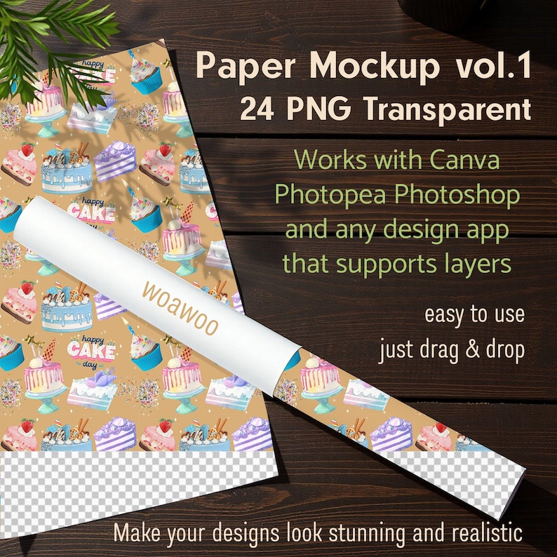 Paper Gift Wrap Mockup for Canva and Photopea Realistic Mockup PNG ...