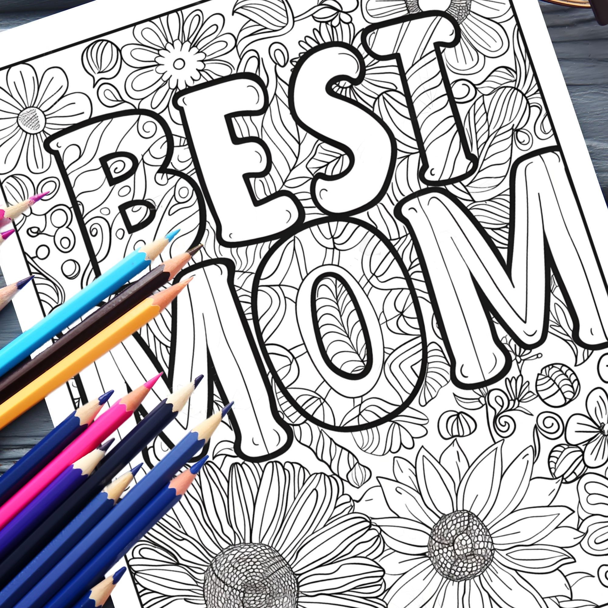 Mom Day Coloring Page Mama Card Print Mother's Day Gift Coloring Book ...