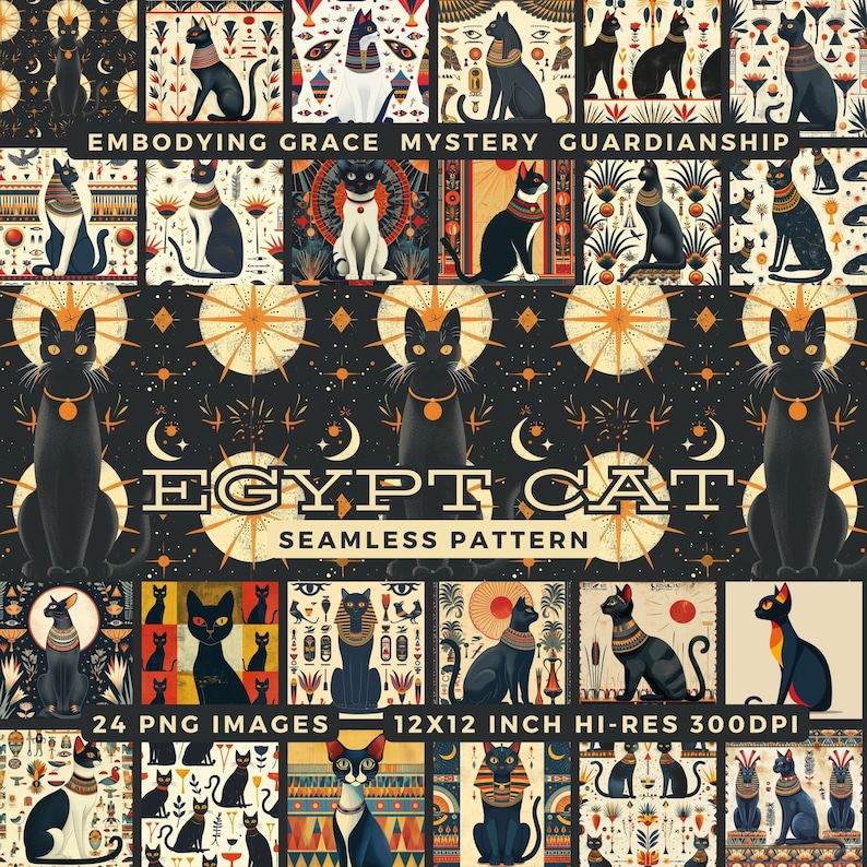 Cat Patterning Print Cat Lucky Pattern Art Egypt Cat Ancient Gift Cat ...