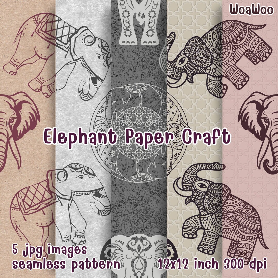 Elephant Paper Craft Seamless Pattern Elephantful Graphic Elephant ...