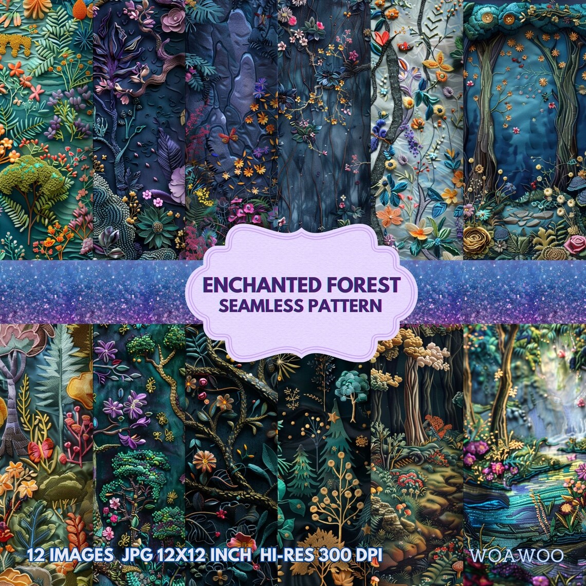 Enchanted Forest Seamless Pattern Magical Garden 3D Texture Print ...