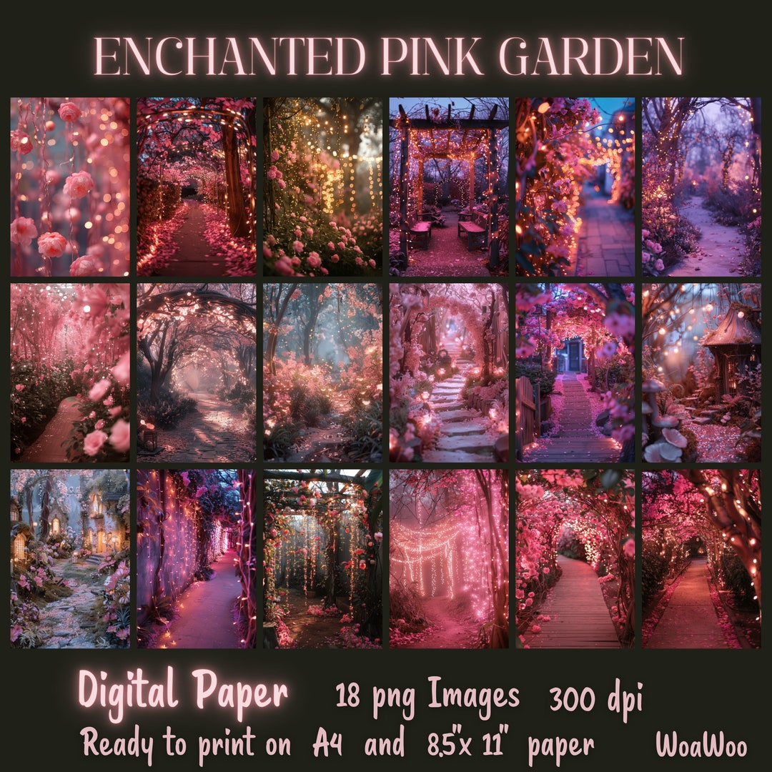Enchanted Pink Digital Paper Floral Magic Garden Fairy Light Print ...