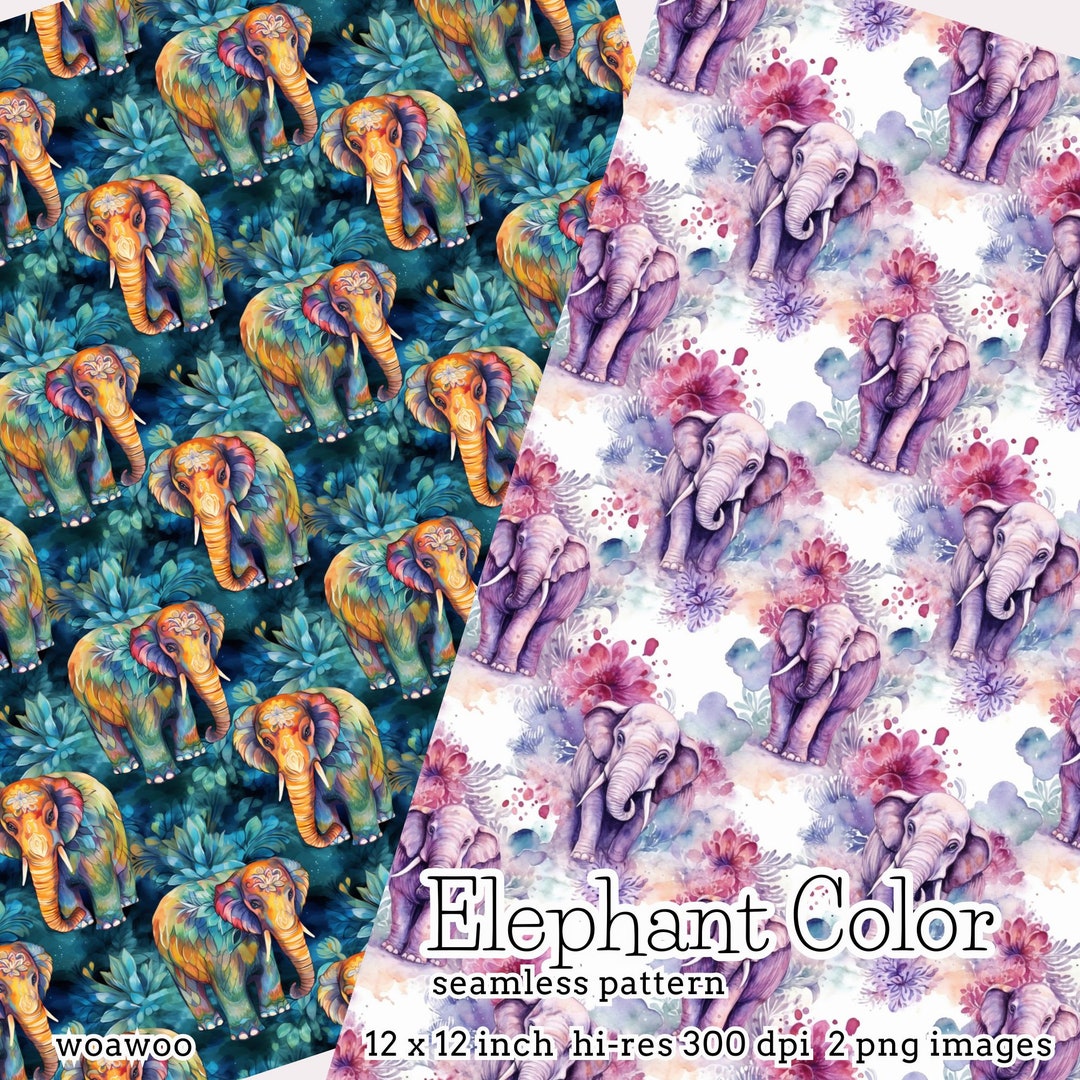Elephant Seamless Pattern Elephant Color Digital Paper Elephant Art ...