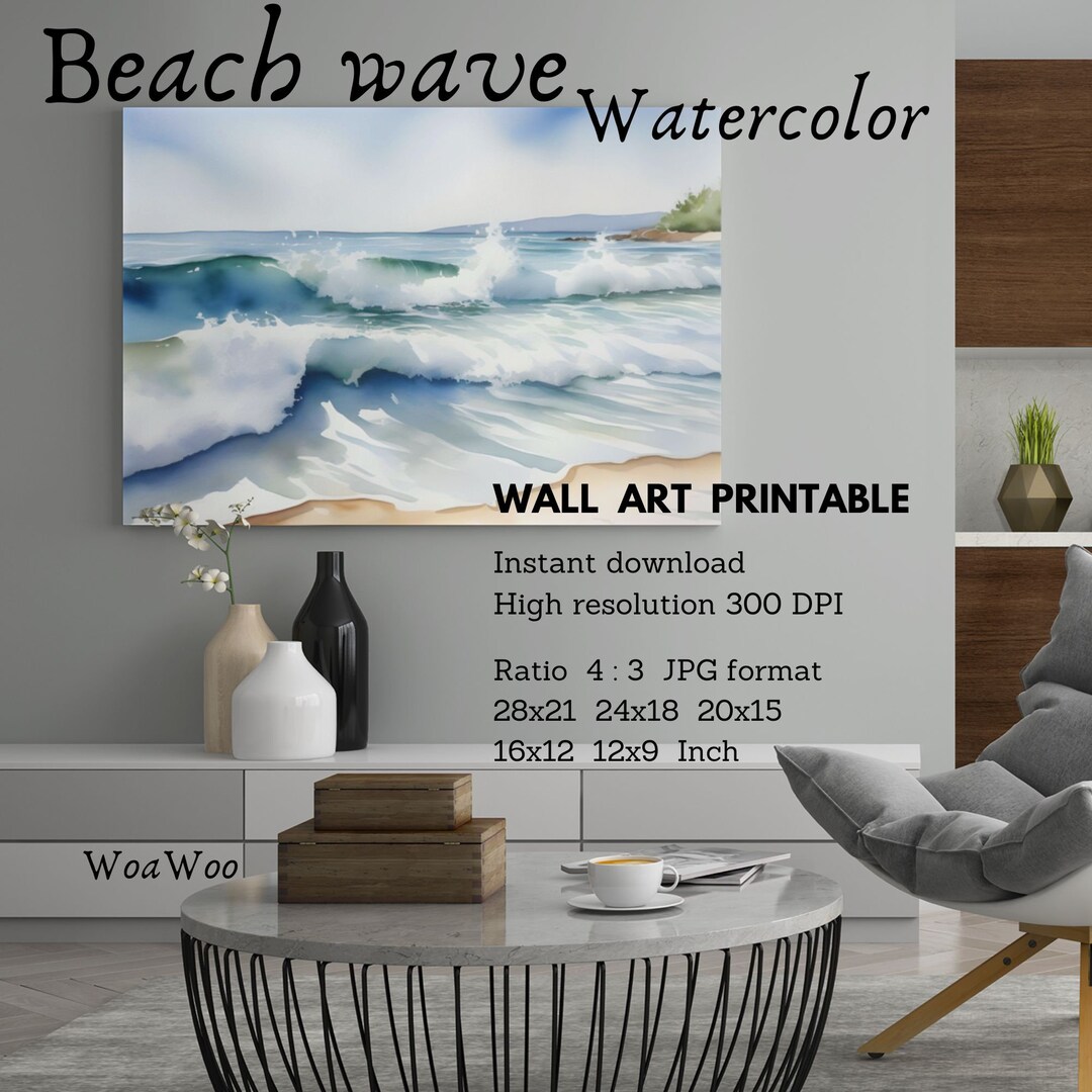 Beach Wave Water Color Wall Art Printable Beach Wave Print Art Beach ...
