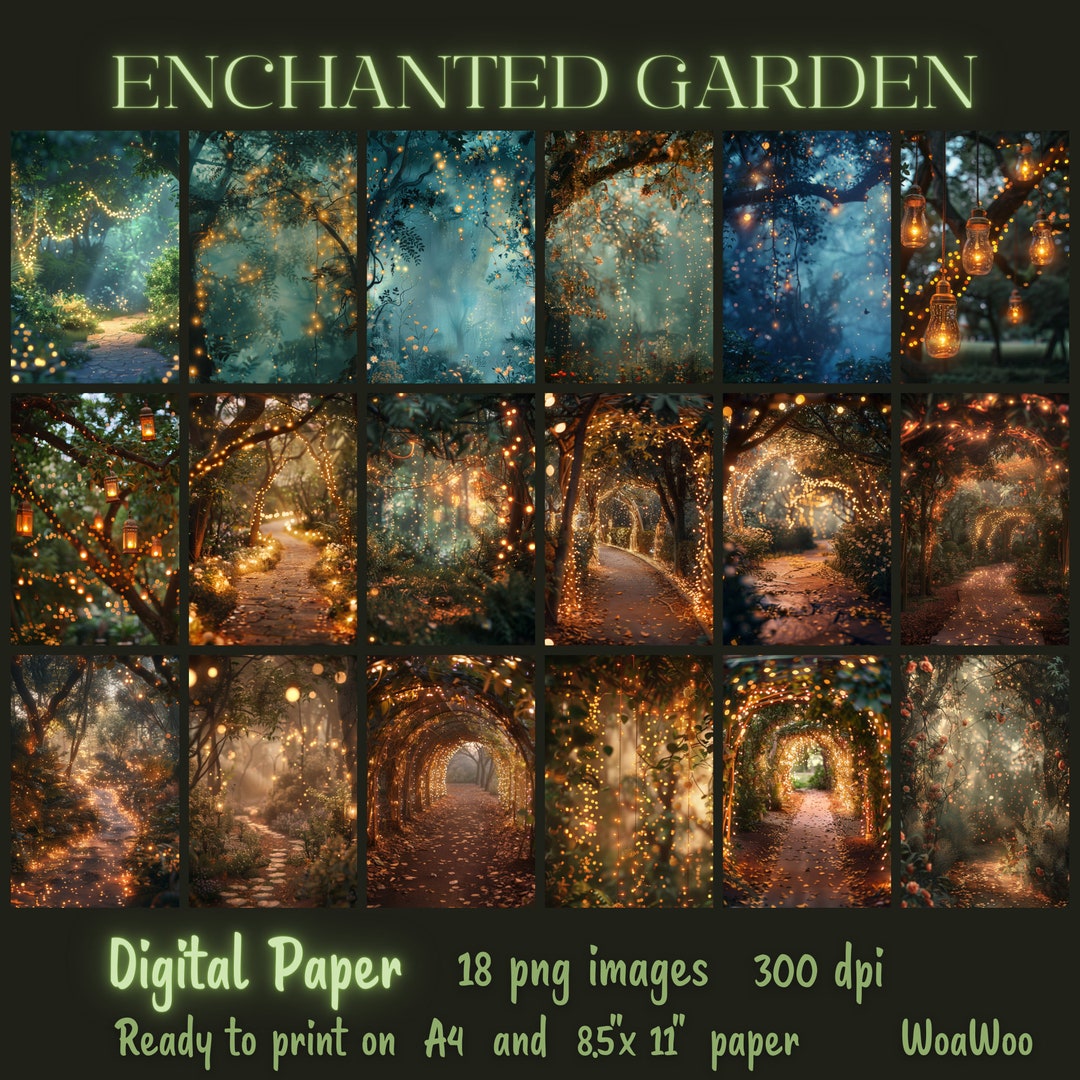 Enchanted Garden Digital Paper Floral Magic Garden Fairy Light Print ...