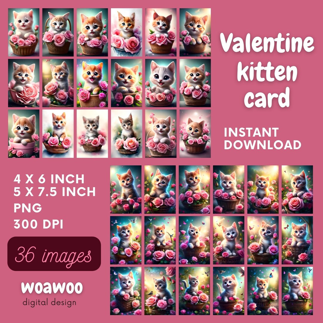 Valentine Card , Greeting Card , Instant Download , Kitten Card ...