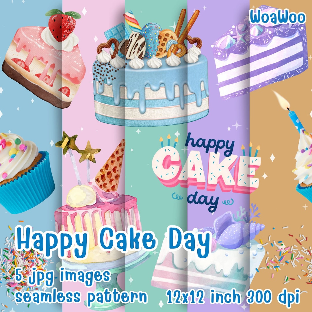 Happy Cake Day Seamless Pattern Cake Digital Paper Bakery Print Paper ...