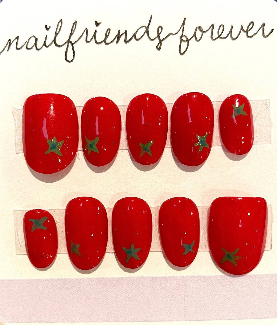 Minimalist Tomato Design Nails, Cute Press Ons, Short Fake Nails ...