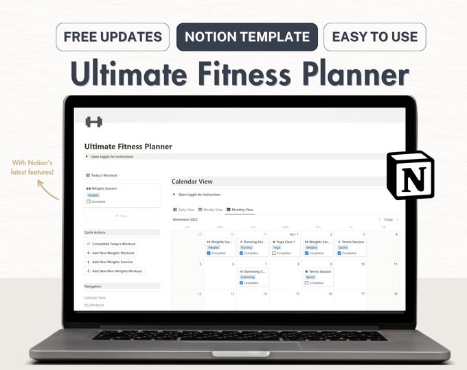 Notion Template Fitness Planner, Digital Fitness Planner, Notion ...