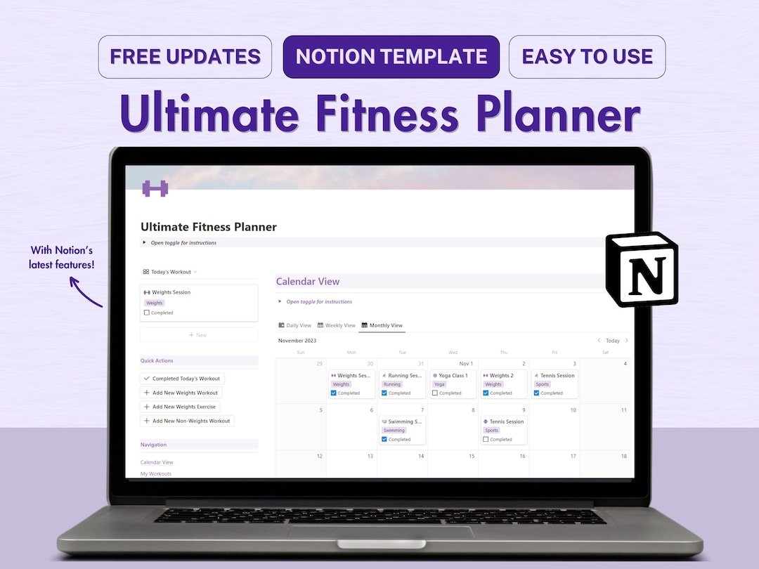 Notion Template Fitness Planner, Notion Fitness Journal, Aesthetic ...